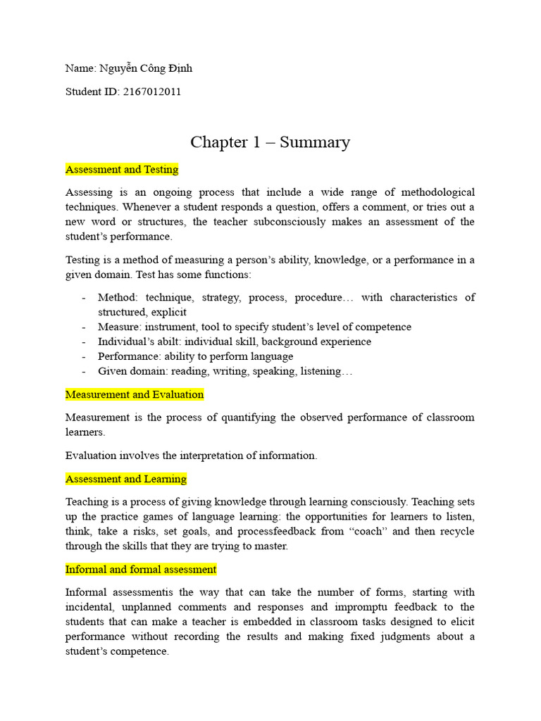 Language Assessment, Brown & Abeywickrama (2019) - Chapter 1 Summary ...