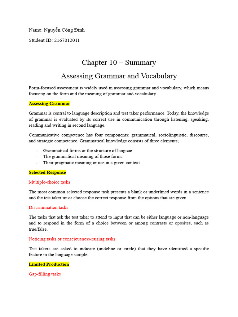Language Assessment, Brown & Abeywickrama (2019) - Chapter 10 Summary | PDF | Word | Phrase