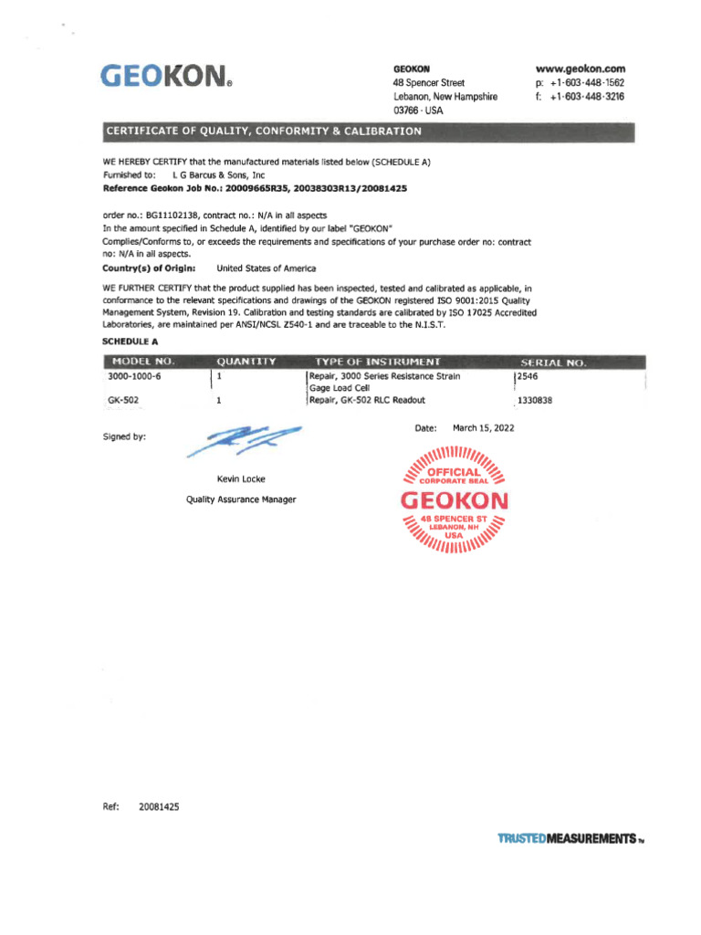 Geokon Calibration | PDF