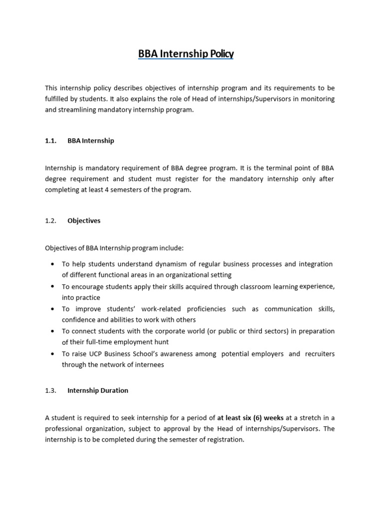 BBA Internship Guide | PDF | Internship | Job Hunting
