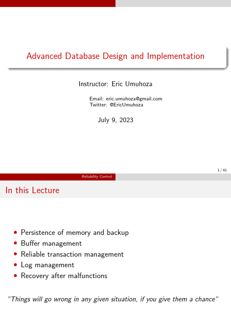 Lesson07 Reliability | PDF | Database Transaction | Databases