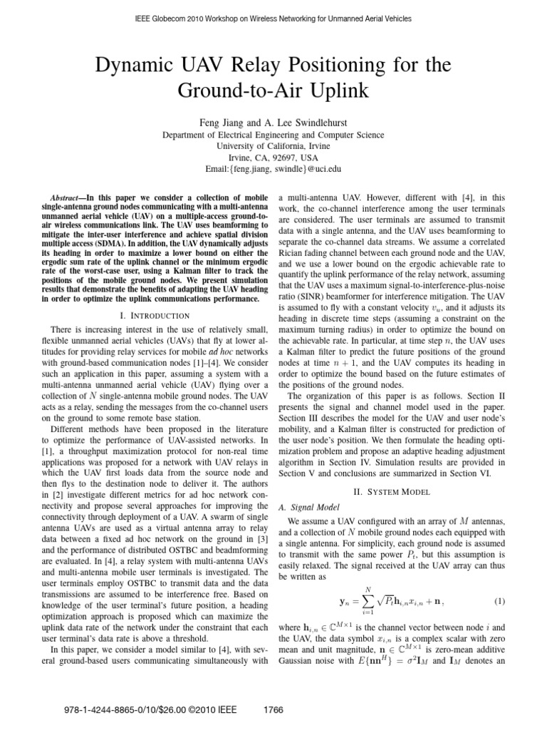 2010 Dynamic UAV Relay Positioning For The Ground-To-Air Uplink | PDF ...