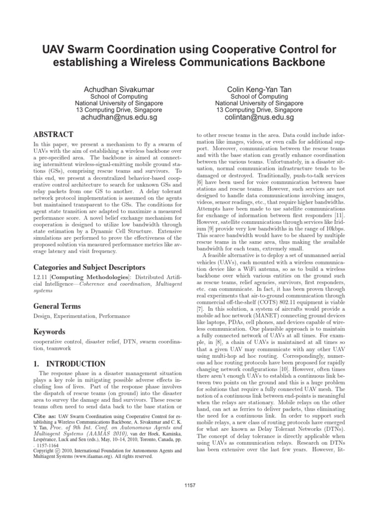 2010 UAV Swarm Coordination Using Cooperative Control For Establishing A Wireless Communications ...