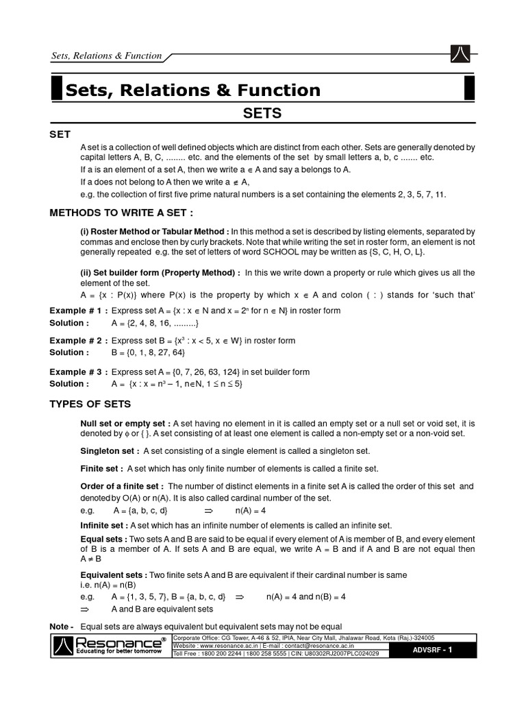 Set Relation and Functions | PDF | Set (Mathematics) | Function (Mathematics)