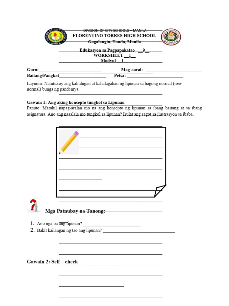 G9 Worksheet 1 Week 2 Lesson 1 | PDF G9 Worksheet 1 Week 2 Lesson 1 | PDF