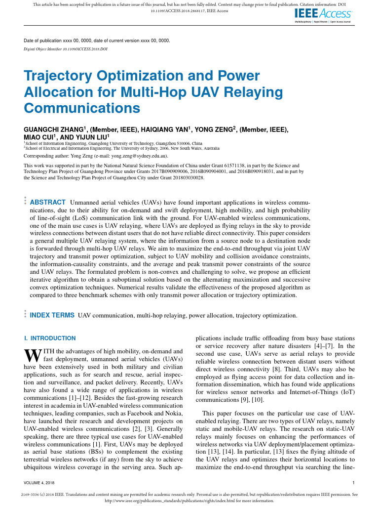 2018 Trajectory Optimization And Power Allocation For Multi Hop Uav Relaying Communications