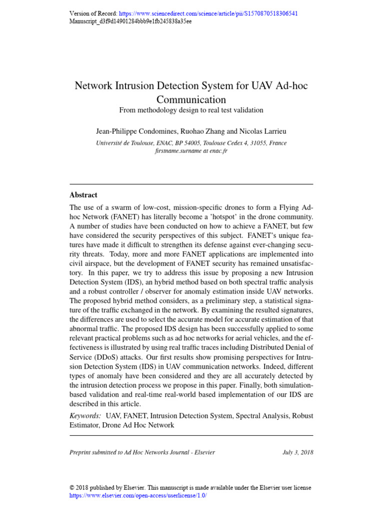 2019 Network Intrusion Detection System For UAV Ad-Hoc Communication ... 2019 Network Intrusion Detection System For UAV Ad-Hoc Communication ...