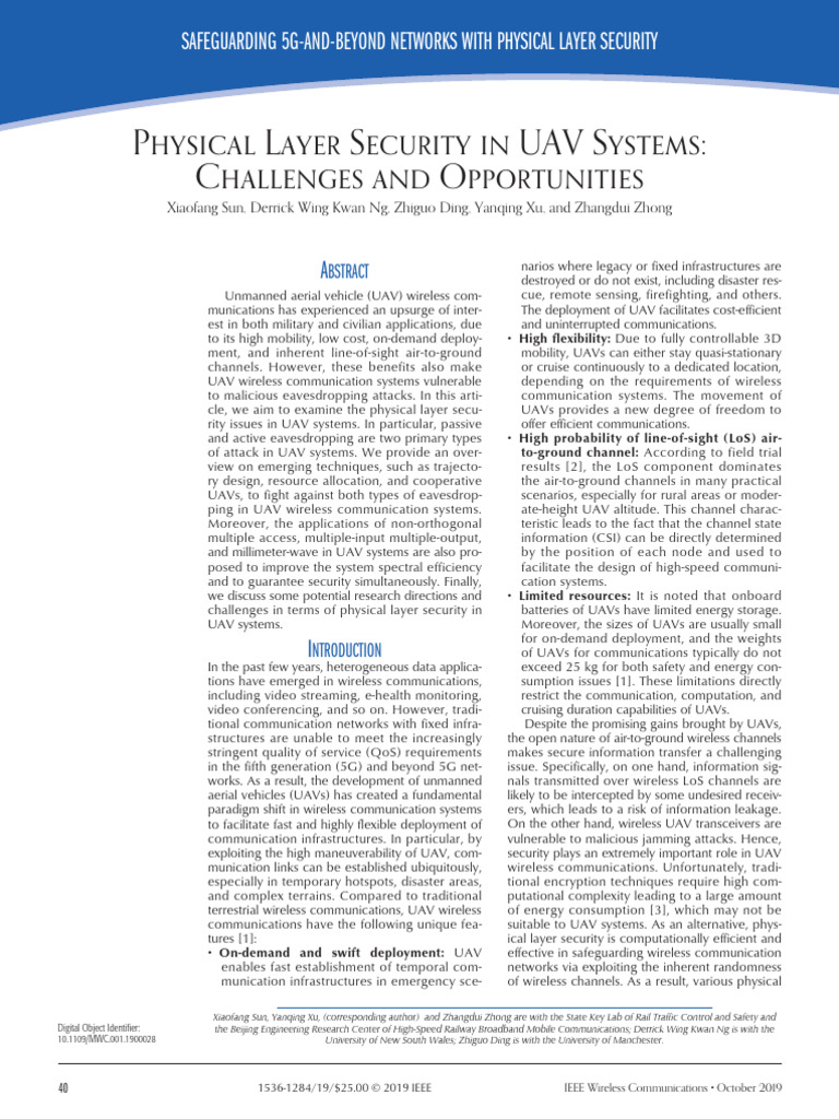 2019 Physical Layer Security in UAV Systems - Challenges and Opportunities | PDF | Unmanned ...