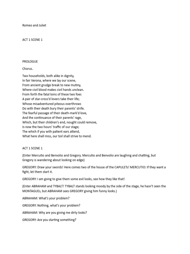 Romeo and Juliet Script Final | PDF | Characters In Romeo And Juliet ...