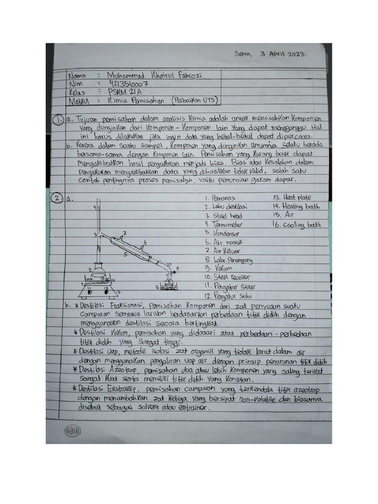 UTS - Muhammad Khoirul Fahrozi - 4213510007 - Kimia Pemisahan. | PDF