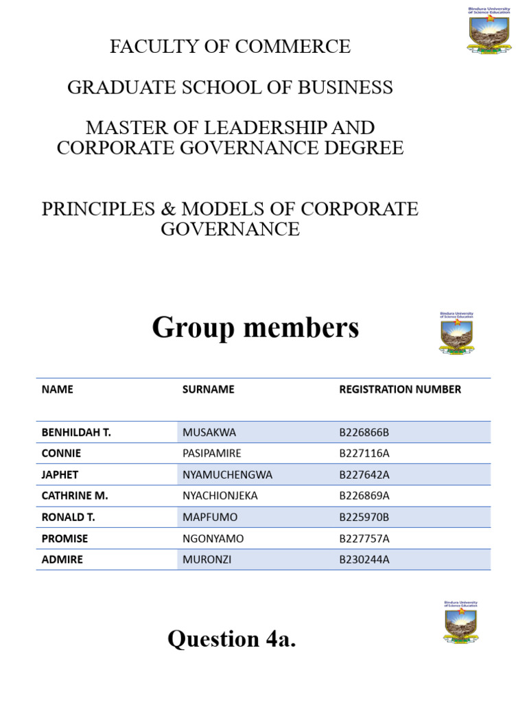 Group 4a Corporate Governance Presentation | PDF | Corporate Governance | Governance