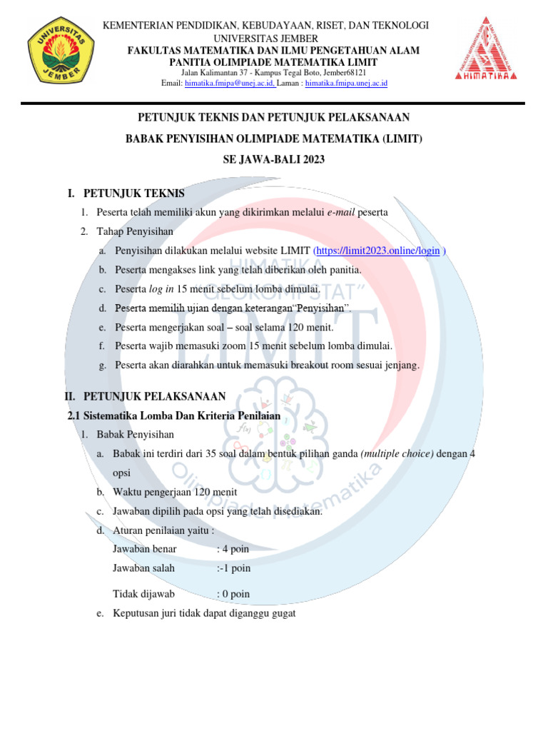 Petunjuk Teknis Dan Petunjuk Pelaksanaan Penyisihan 2023 | PDF