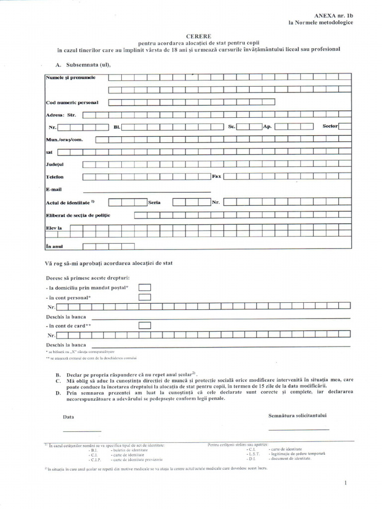 Model Cerere Alocatie | PDF