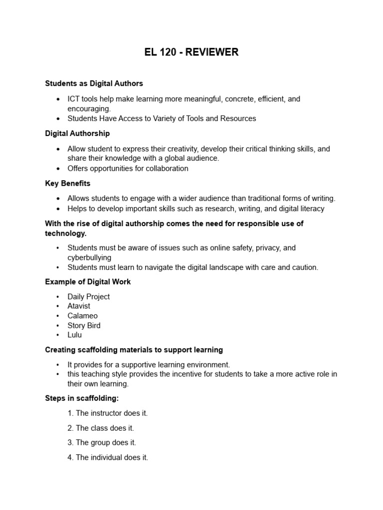 El 120 Reviewer | PDF | Educational Technology | Learning
