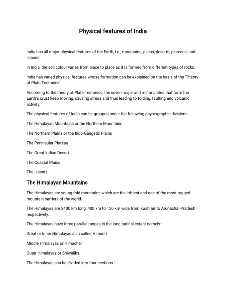Physical Features of India | PDF | Himalayas | Landscape