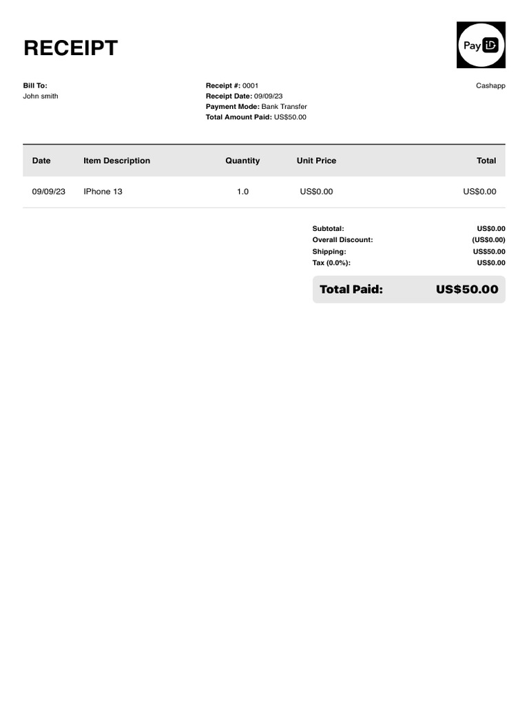 Cashapp - Receipt #0001 | PDF