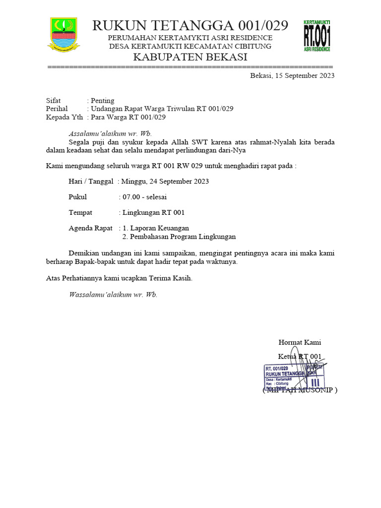Undangan Rapat RT | PDF