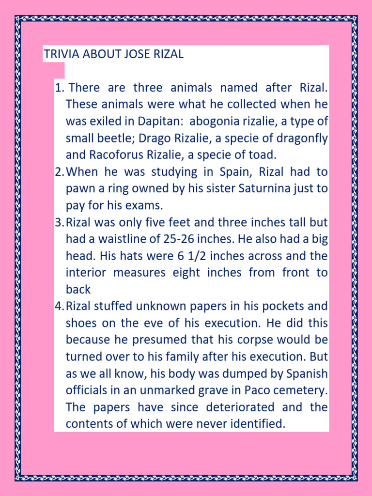 Trivia About Jose Rizal | PDF
