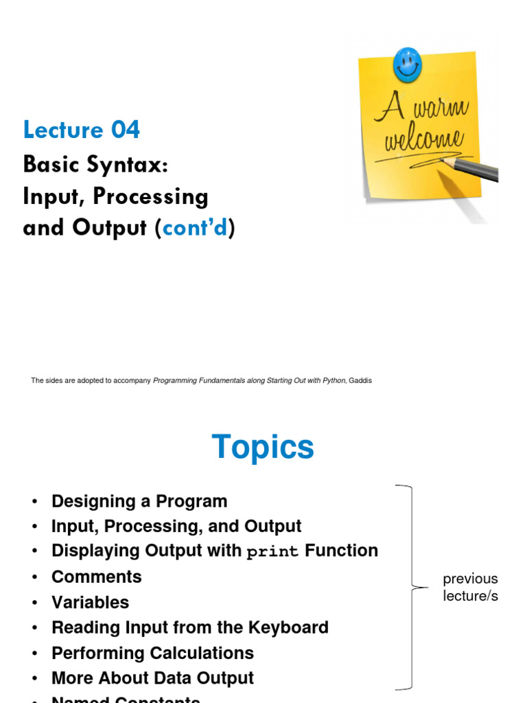 Lecture 04 - Basic Syntax - Input, Processing, and Output (Cont'd) | PDF | Computer Program ...