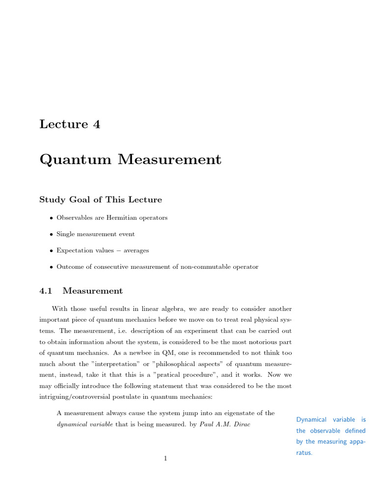 Lecture 4 - Quantum Measurement | PDF | Theoretical Physics ...