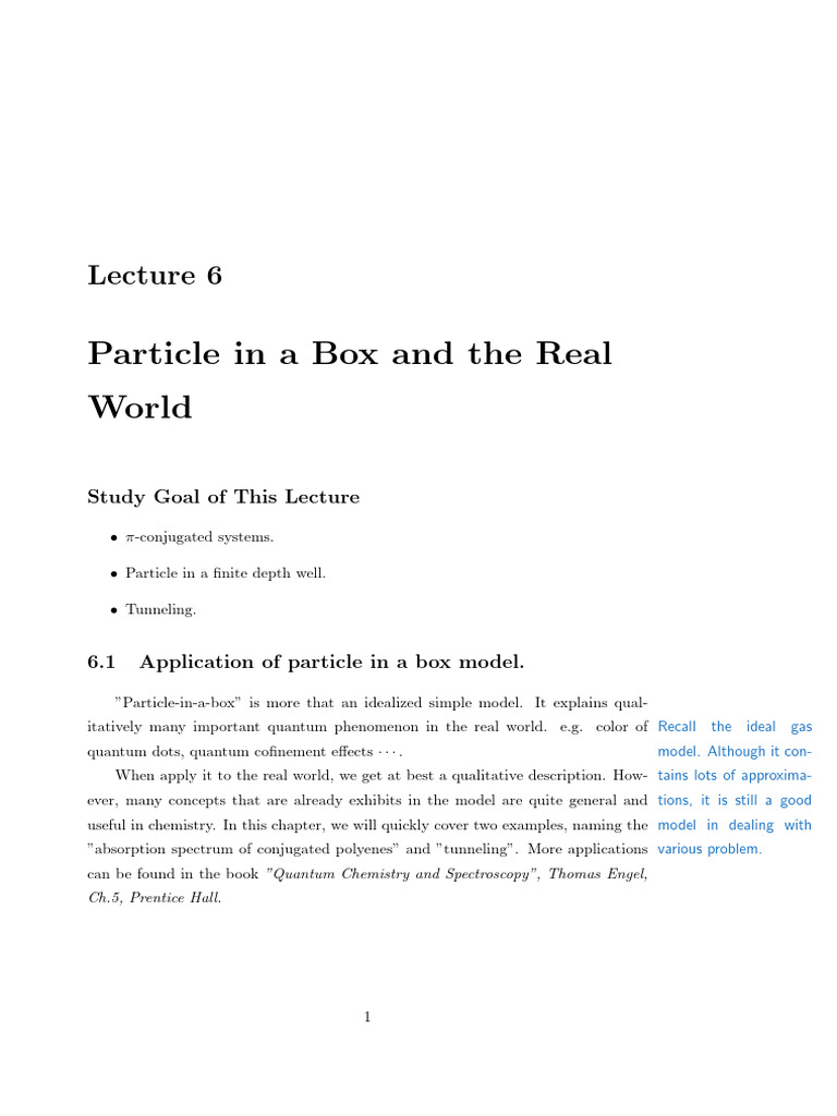 Lecture 6 - Particle in The Box and The Real World | PDF