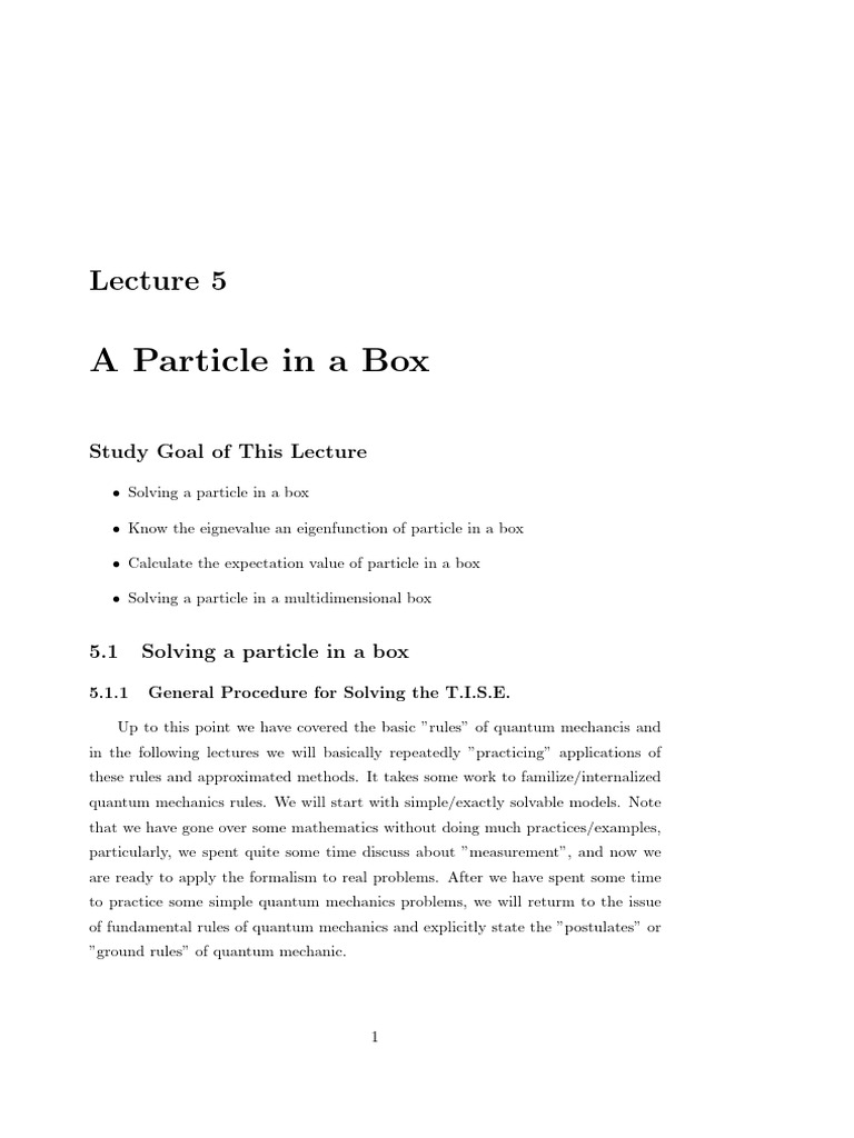 Quantum Mechanics: Particle in a Box | PDF