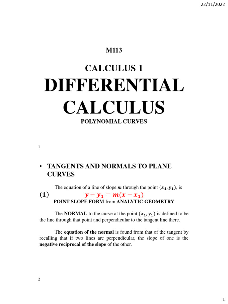 Differential Chapter 5 Polynomial Curves Part 2 | PDF | Tangent | Differential Calculus