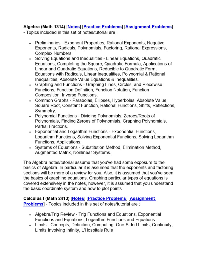 Algebra (Math 1314) Topics | PDF | Function (Mathematics) | Exponentiation