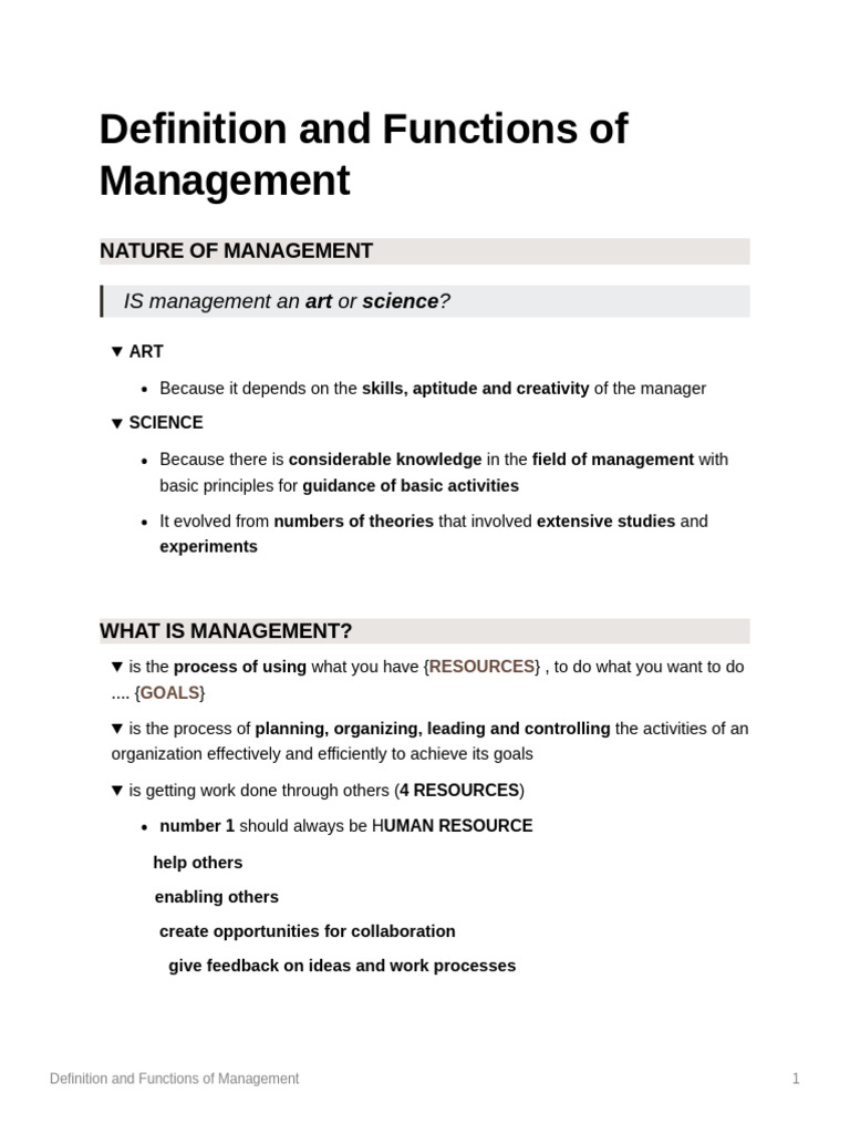 Lesson 1 Definition - and - Functions - of - Management | PDF | Goal ...