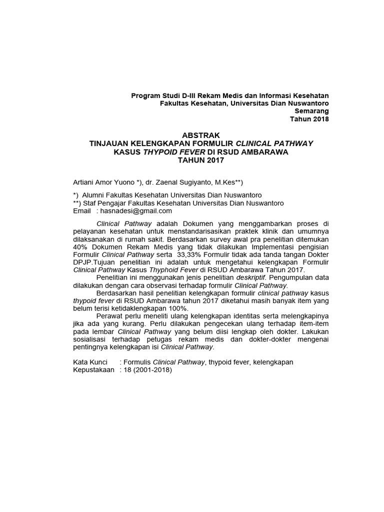 Kelengkapan Formulir Clinical Pathway Typhoid | PDF