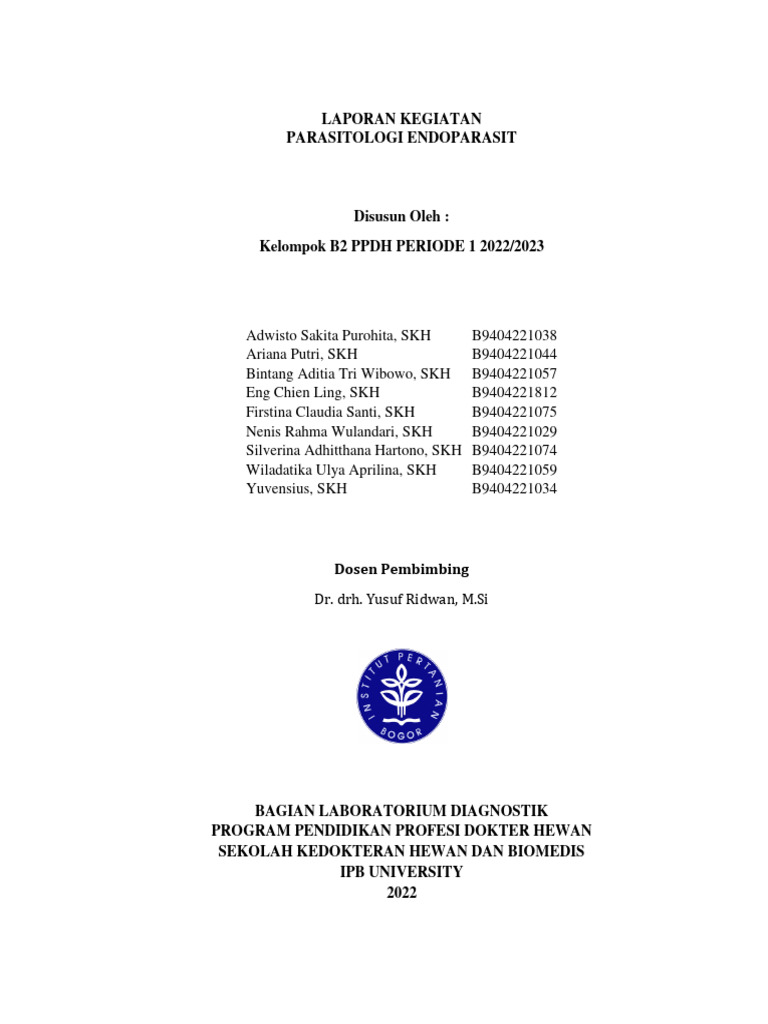 Laporan Endoparasit Kelompok B2 PPDH | PDF