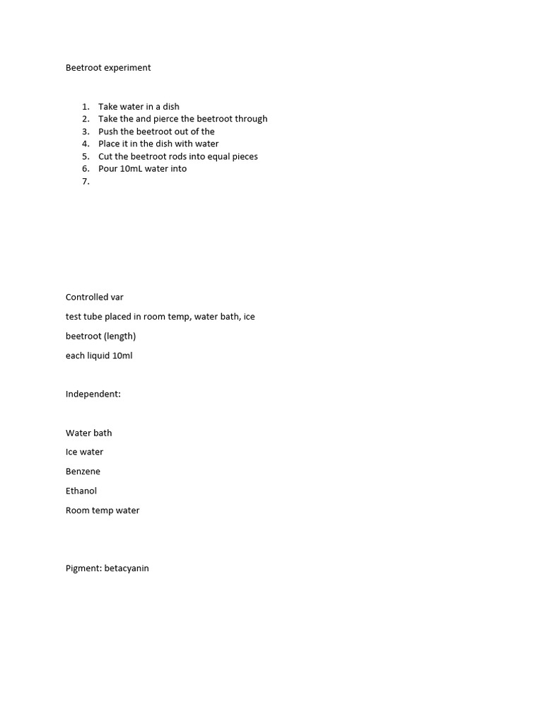 Beetroot Pigment Experiment Results | PDF