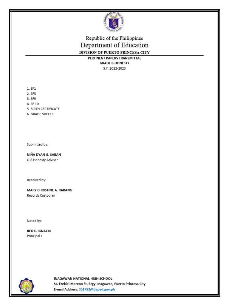 Pertinent Papers Transmittal | PDF
