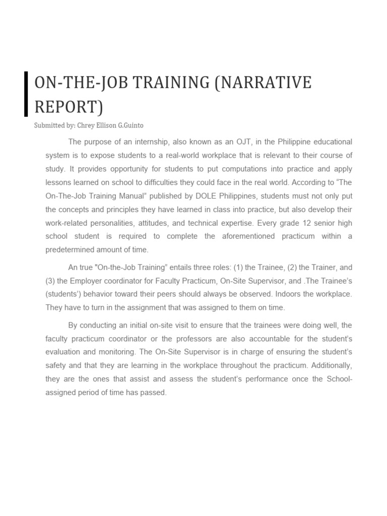 Ojt-Narrative-Report Shessh | PDF | Learning | Psychology