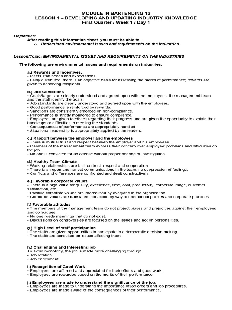 QTR 1 Week 1 Bartending Modules | PDF | Employment | Cakes