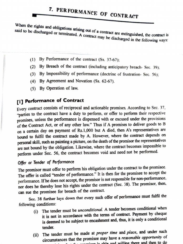 Unit 4 - Performance of Contract. | PDF | Assignment (Law) | Breach Of Contract