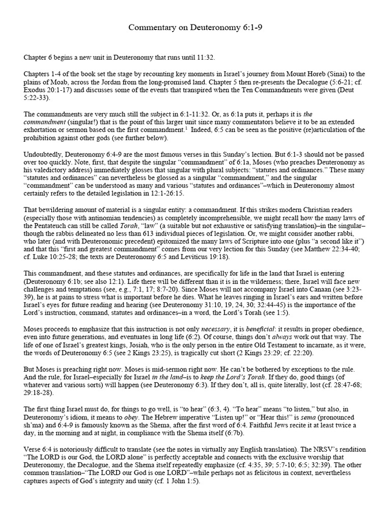 Commentary On Deuteronomy 6 | PDF | Ten Commandments | Book Of Deuteronomy