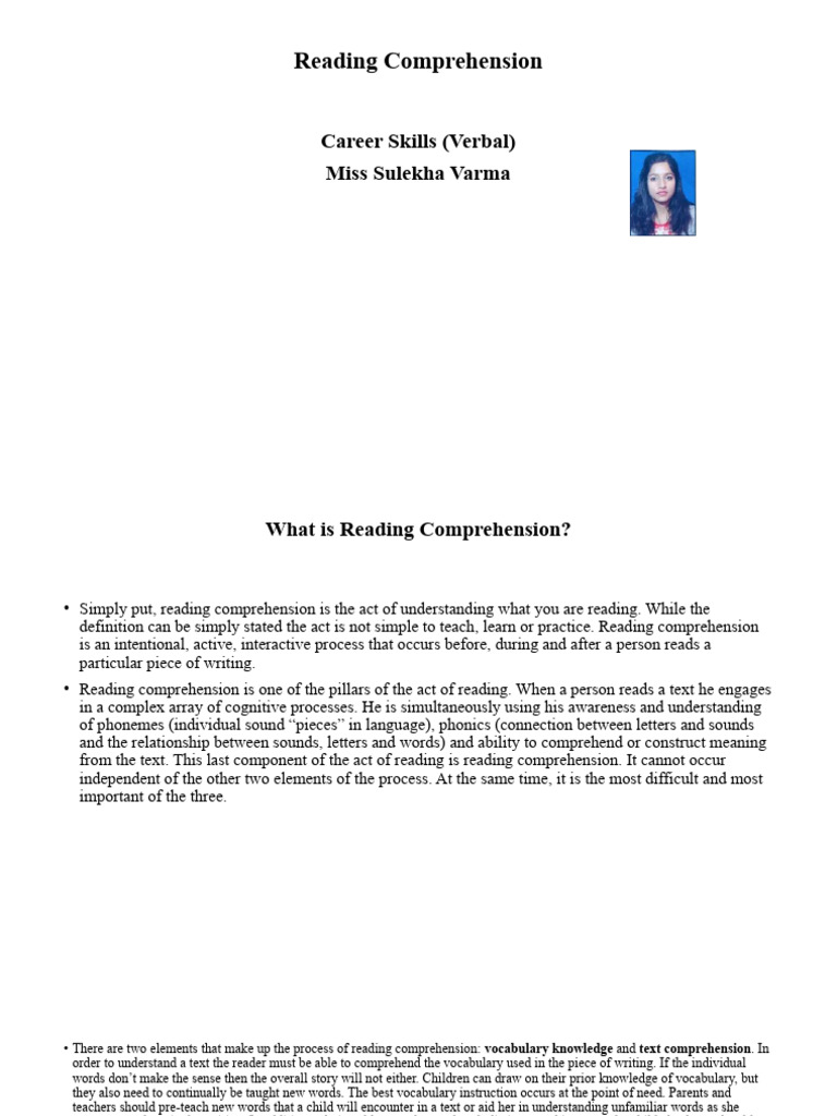 Understanding Reading Comprehension | PDF | Reading Comprehension ...