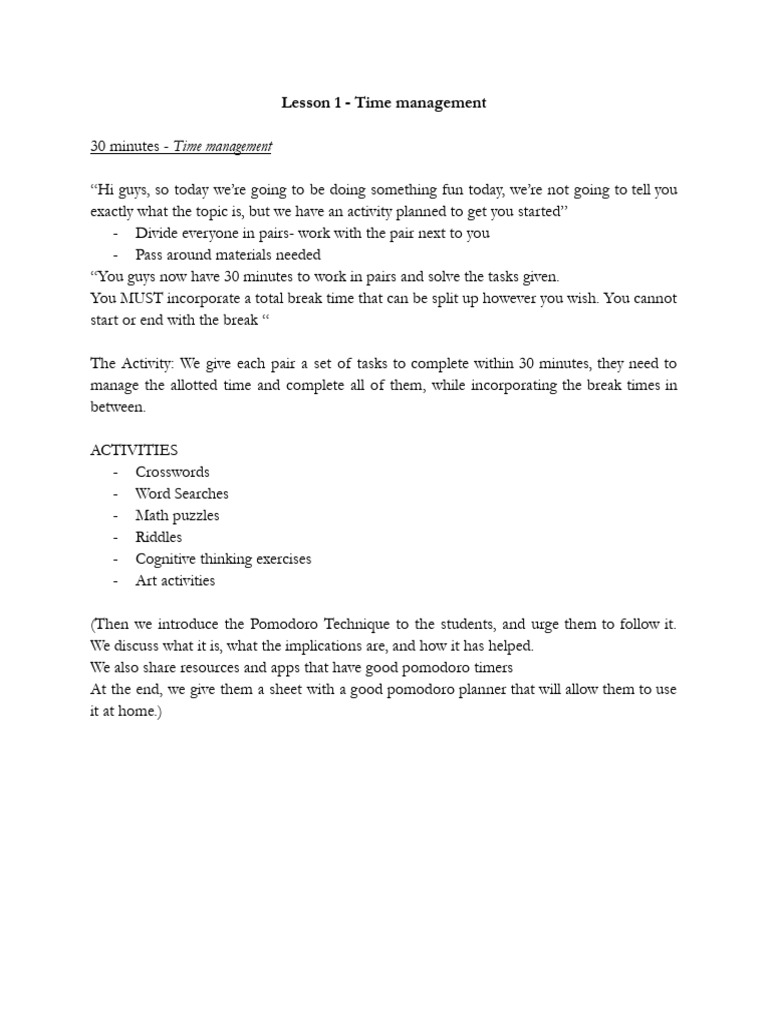 Lesson Plan - Time Management Final | PDF | Time Management ...