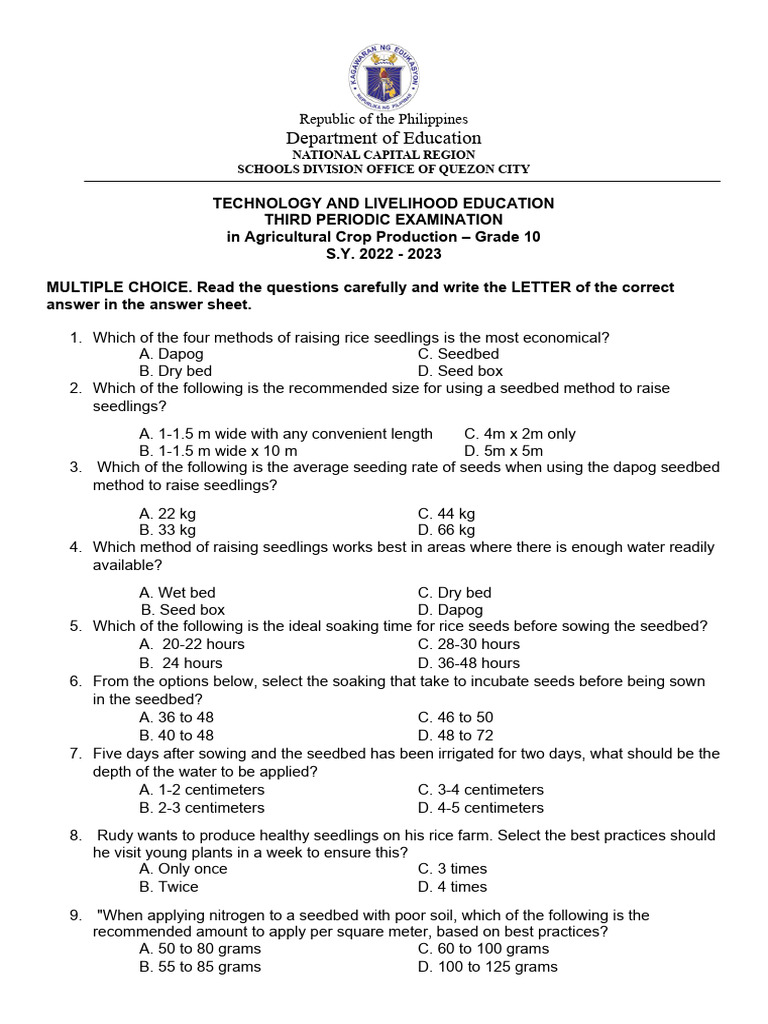 Grade 10 Agricultural Crop Production | PDF | Fertilizer | Sowing