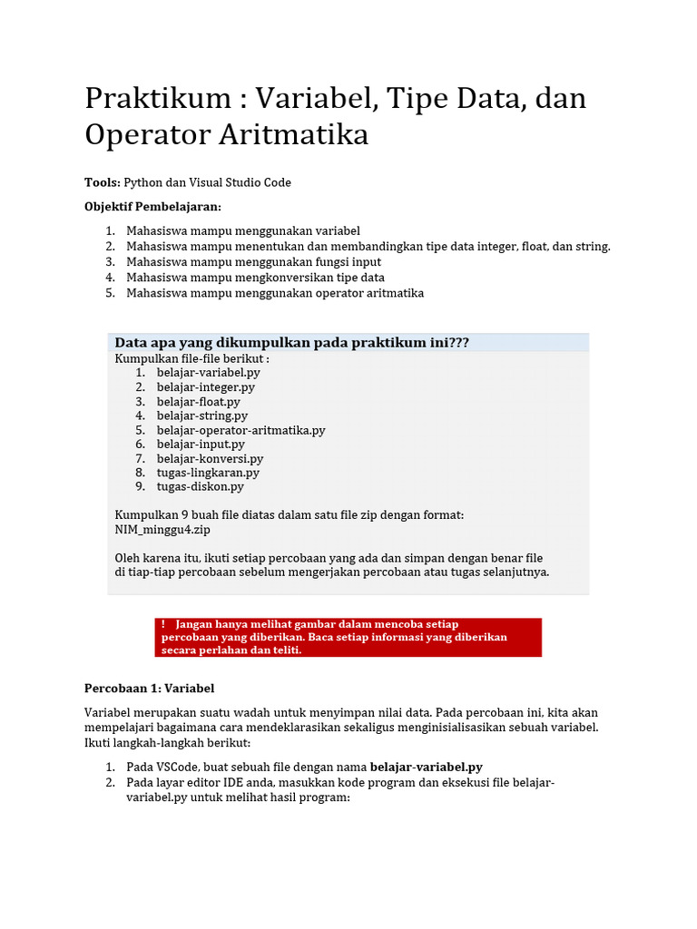 Praktikum Variabel dan Tipe Data Python | PDF | Komputer