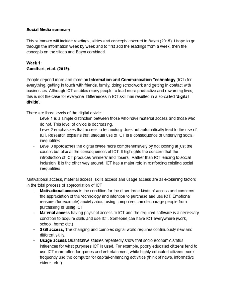 Social Media Summary | PDF | Mass Media | Popular Culture & Media Studies
