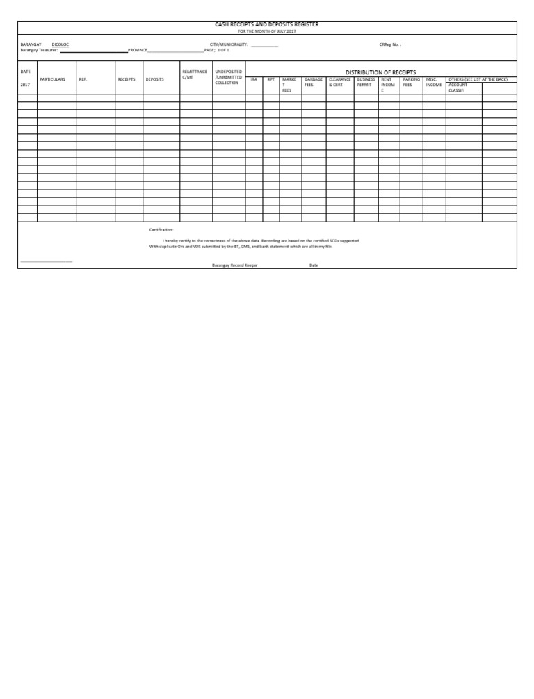 Cash Receipts and Deposits Register | PDF