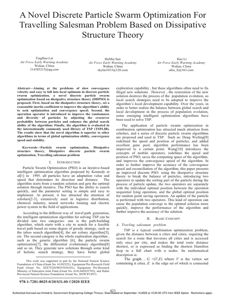 A Novel Discrete Particle Swarm Optimization For Travelling Salesman Problem Based On