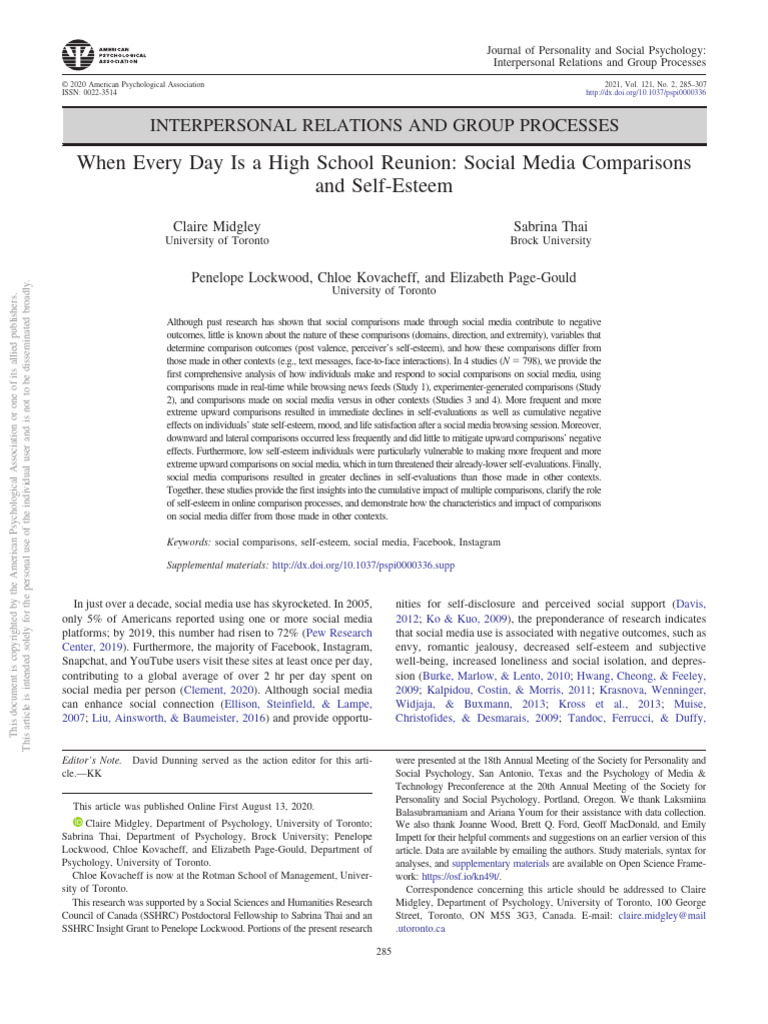 When Every Day Is A High School Reunion: Social Media Comparisons and ...