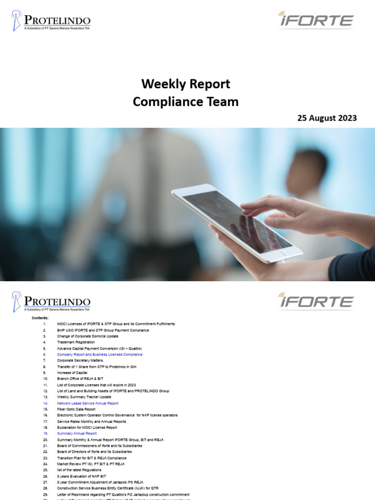 Weekly Report - Operation Support and Compliance Team As of 25 August ...