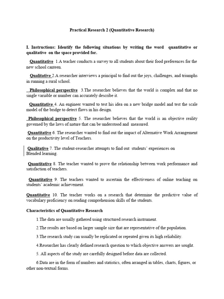 SHS Practical Research 2 | PDF | Quantitative Research | Survey Methodology