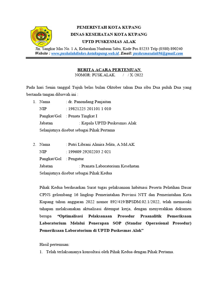 Berita Acara Pertemuan | PDF