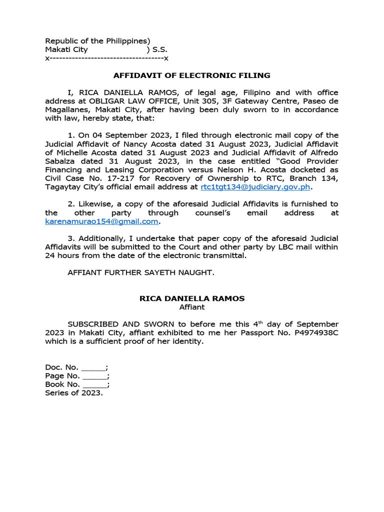 Affidavit of Electronic Filing | PDF