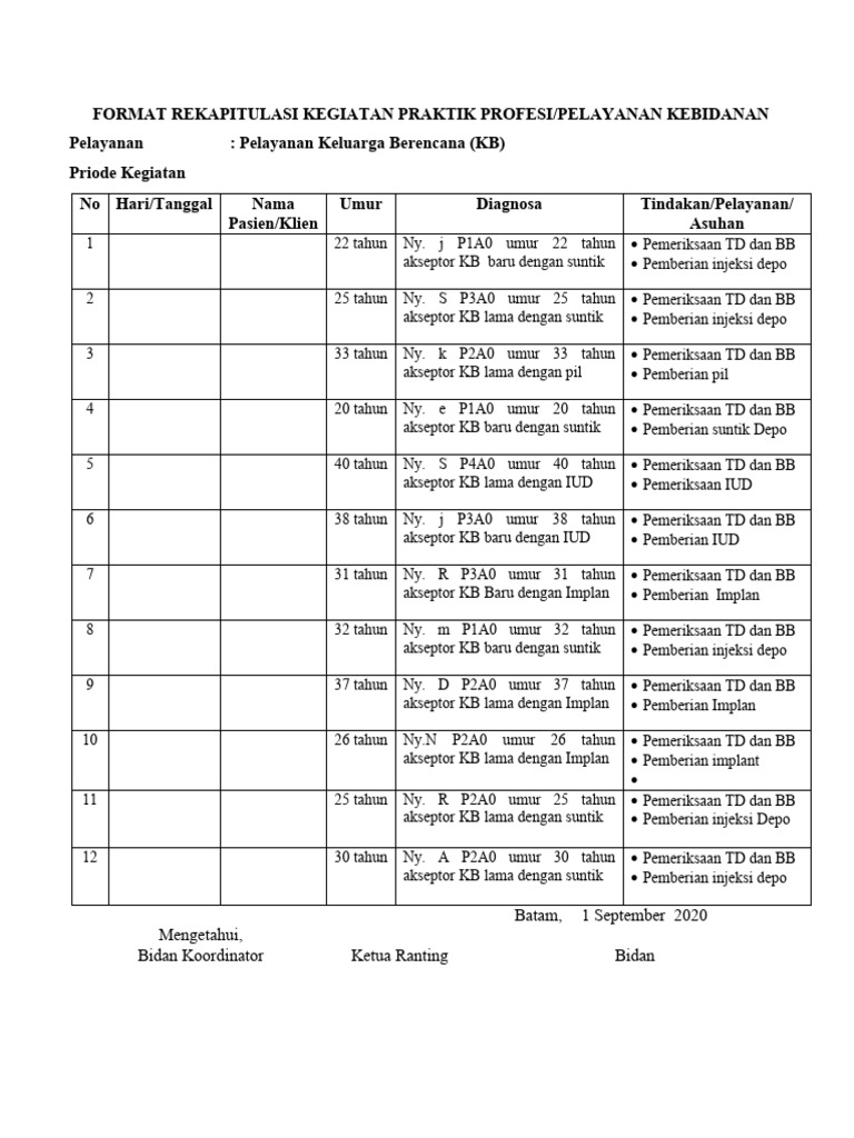 Rekapitulasi Pelayanan kb 1 | PDF